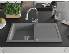 Mexen Leo, 1-komorový granitový dřez 900x500x190 mm a dřezová baterie Elia, šedá, 6501-71-670101-00