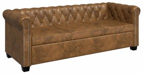 Chesterfield sedačka 3místná umělá kůže hnědá 243620