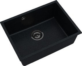 Sink Quality Crypton 60, kuchyňský granitový dřez 535x400x205 mm + černý sifon, černá skvrnitá, SKQ-CRY.B.1KBO.60.XB