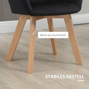 HOMCOM Sada 2 ergonomických kuchyňských židlí s prodlouženými područkami a opěradlem, nosnost do 120 kg, polyester a dřevo, černá 54x57x80 cm | Aosom…