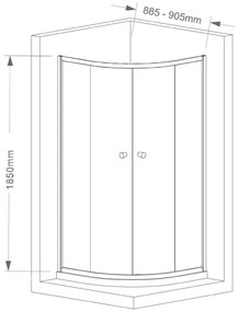 Aqualine ARLETA čtvrtkruhová sprchová zástěna 900x900mm, čiré sklo HLS900Y