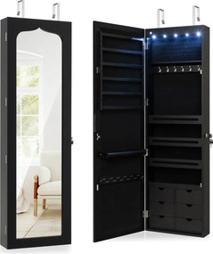 Costway Šperkovnice s LED Uzamykatelná nástěnná/dveřní šperkovnice