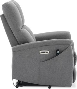 Křeslo polohovací masážní s výhřevem, 8bodová vibrační masáž, zvedací systém, USB, šedá látka (72 x 95) cm