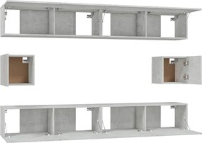 6dílný set TV skříněk betonově šedý kompozitní dřevo 3114369