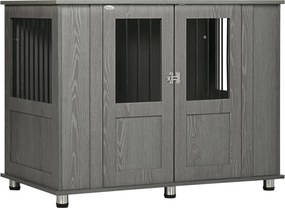 PawHut Domácí psí klec, klec pro domácí mazlíčky, vnitřní psí dům s zámkem, magnetickými dveřmi, okny, psí kotec pro extra velké psy, šedá, 114 x 60 x