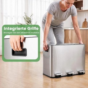 Costway Nerezový odpadkový koš 45 l se 3 pedály