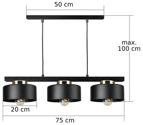 Lustr na lanku IGNIA 3xE27/60W/230V černá/zlatá