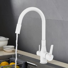 Invena Magic, stojánková dřezová baterie s flexibilním ramenem a filtrem na pitnou vodu, bílá matná, INV-BZ-02-F02-V