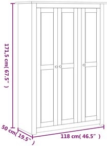 vidaXL Marketos Šatní skříň se 3 dveřmi šedá 118x50x171,5 cm borovice Panama
