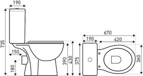 Novoterm WC kombi NV-Niagara Duo ZO se zadním odpadem a SoftClose sedátkem