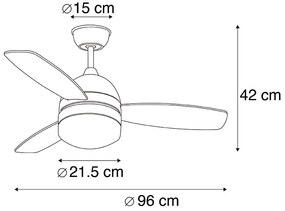 Stropní ventilátor bílý s potiskem dřeva 96 cm s dálkovým ovládáním - Rotar