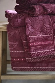 Pip Studio ručníky z bavlněného froté Jasmine Jacquard, tmavě růžové (Luxusní ručníky z bavlněného froté v designu Jasmine Jacquard v tmavě růžové)