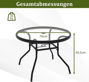 Costway Ø 70 cm Zahradní stůl s otvorem na deštník a skleněnou deskou Venkovní