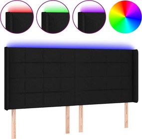 Čelo postele s LED černé 183 x 16 x 118/128 cm textil 3124064