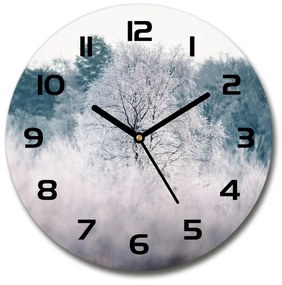 Wallmuralia Skleněné hodiny kulaté Stromy zima fi 30 cm