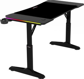 Výškově nastavitelný herní stůl ERACER H1212 — 120x60 cm, kov, melamin, černá, RGB podsvícení