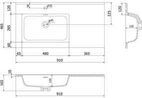 Mexen Orio, koupelnová skříňka 90 cm s umyvadlem Otis levá, 1S, 1D, bílá lesklá, 91A13-09047-3-BBFF00-W18L00