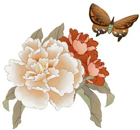 Samolepící dekorace  Hedvábné květiny s motýlkem