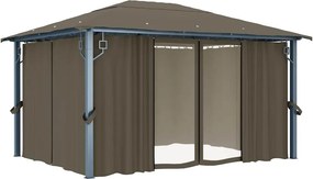 Altán se závěsy a světelnými LED řetězy 4 x 3 m taupe hliník 3070337