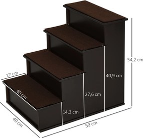 PawHut schody pro psy/kočky s kobercem, pomoc při vstupu, MDF, tmavě hnědá, 40x59x54,2cm| Aosom