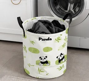 koš na prádlo, objem 75 l, přenosný, skládací, látkový, 45x35x35 cm, vzor panda, Dekorino KP20260012