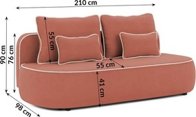 Růžová/světle šedá sametová rozkládací/s úložným prostorem dětská pohovka 210 cm Saga – Ropez