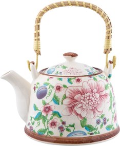 Porcelánová konvička se sítkem a květy - 18*14*12 cm / 0,7L