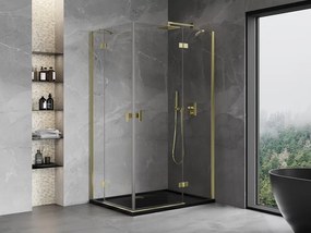 Mexen Mist-H Duo, 2-křídlý ​​výklopný sprchový kout 75 x 95 cm, čiré sklo, zlatý lesklý profil, 8A5-075L-095P-50-00