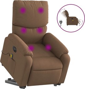 Elektrické zvedací masážní polohovací křeslo hnědé textil 3204864