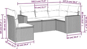 5dílná zahradní sedací souprava s poduškami černá polyratan 3218955