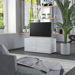 TV stolek bílý s vysokým leskem 80 x 34 x 36 cm dřevotříska - Default Title