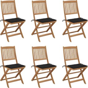 vidaXL Skládací zahradní židle s poduškami 6 ks masivní akáciové dřevo [3065488] Barva: Černá