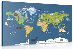 Obraz mapa světa pro děti - 60x40 cm