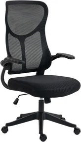 HOMCOM ergonomická otočná kancelářská židle se sklápěcími područkami, s houpací funkcí, výškově nastavitelná, s síťovinou, černá
