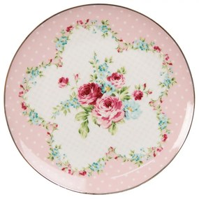 Nádobí Snídaňové talíře růžové, bílé 21*2 cm – 21x2 cm