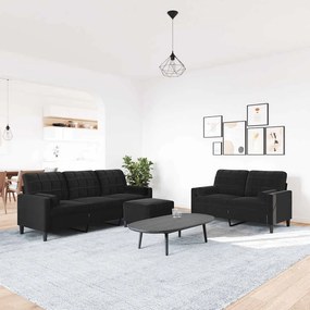 3dílná sedací souprava s poduškami a podhlavníky černá samet 3278426