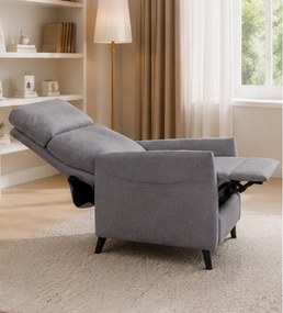 relaxační polohovací TV křeslo, dřevo/kov/látka, 105x68x80 cm, nohy tmavé/šedá, Dekorino KR20260137