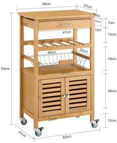 Servírovací stolek, kolečka, přírodní bambus, NoBi PORTOFINO