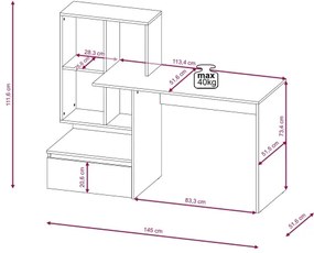 Psací stůl s policí MARLO dub artisan/antracit