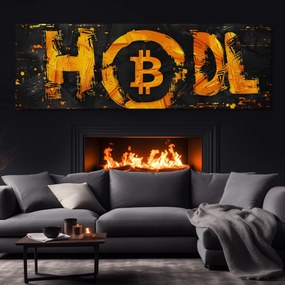 Obraz na plátně - Bitcoin, HODL FeelHappy.cz Velikost obrazu: 180 x 60 cm