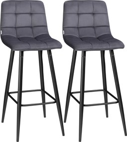 HOMCOM Set 2 Barových Židlí, Bistro Židle s Opěrkou Na Nohy, Barové Židle, Sametový Potah, Kuchyňské Židle, Sada Pultových Židlí se Železnými Nohami d