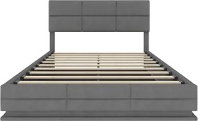 Aosom 160x200 cm moderní sametová postel s polštáři, vybavená třístupňovým nastavitelným čelem postele, včetně USB/Typ-C portů a LED ambientního osvě…
