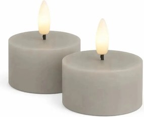 Sada LED čajové svíčky na baterie Sille Tealight, Ø 6 × 3,4 cm, teple šedá, z pravého vosku, balení 2 ks