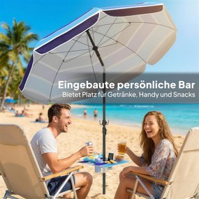 Plážový slunečník Ø198 cm UV30+ se skládacím stolkem držák na kelímek nastavitelný sklon Pestrobarevný