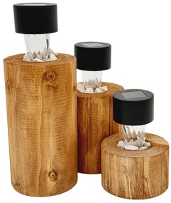 Dekorace Dřevo výrobky Set 3 ks LED solárních lamp dřevo/plast s kamínky 11/SB