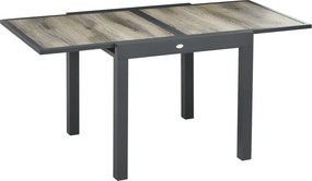 Zahradní stůl Outsunny, jídelní stůl s rozkládací deskou, stůl na terasu se vzhledem dřeva, hliníkový stůl na balkon, béžová+šedá, 160 x 80 x 75cm| A…