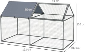 PawHut Malá Kotec pro Hlodavce s Ocelovou Konstrukcí, 1 Vrchními Dveřmi a 1 Fólií proti UV, pro Venkovní Zahradu 198x100x120 cm Stříbrná
