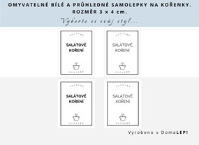 SALÁTOVÉ KOŘENÍ - Samolepka na kořenky 3 x 4 cm - DomaLEP varianta: PRŮHLEDNÁ - tučné písmo