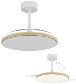 Matra 9009 Slim Mini, rozvinovací ventilátor se svítidlem a dálk. ovladačem, LED 45W 2700-5000K, bílá/dřevěná, průměr 41/90cm