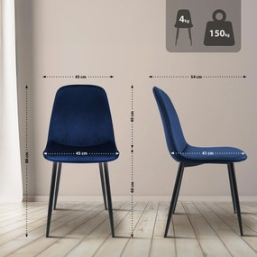 Sada 4 jídelních židlí Maryam samet – tmavě modrá